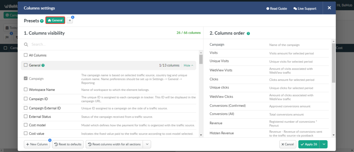 Elevate Reporting Personalization with BeMob Presets - BeMob Tracker Blog